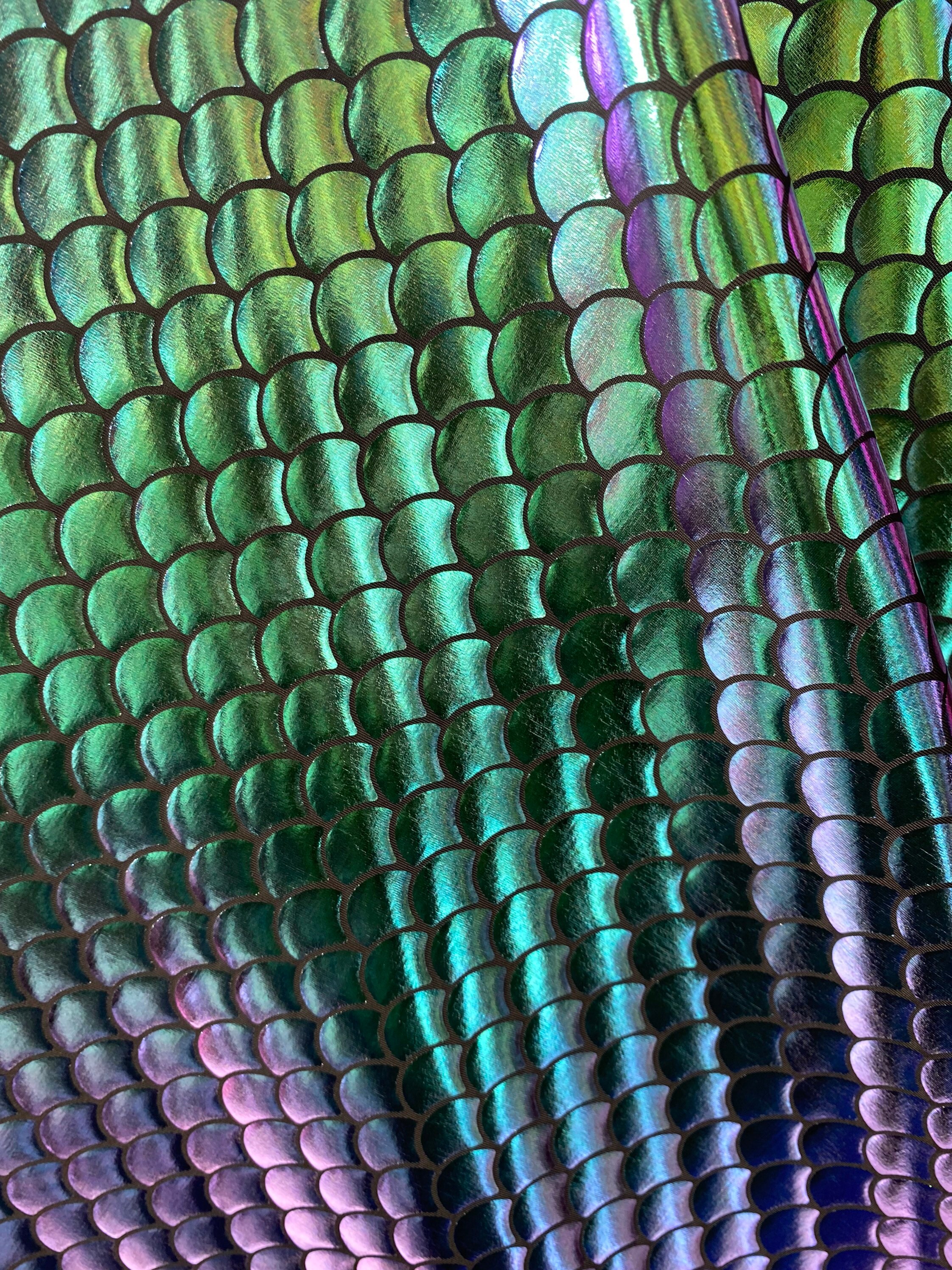 Mermaid Scales Iridescent Blue Purple and Green Foil Four Way Stretch ...