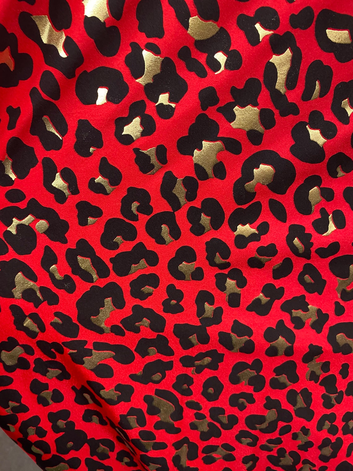 Cheetah/leopard Print With Gold on Red Nylon Spandex Four Way | Etsy