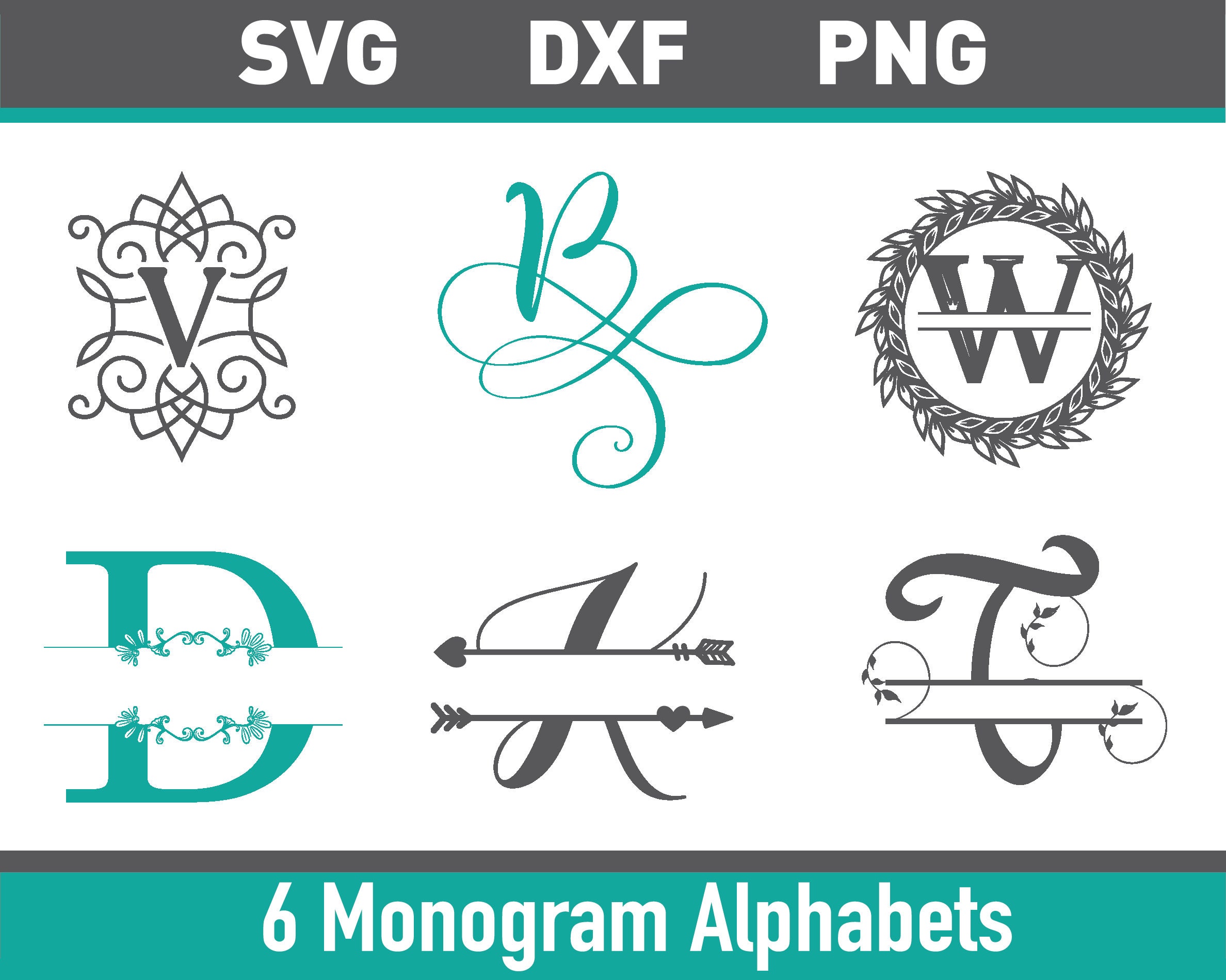 Monogram SVG Bundle 6 Monogram Font Alphabets Digital - Etsy
