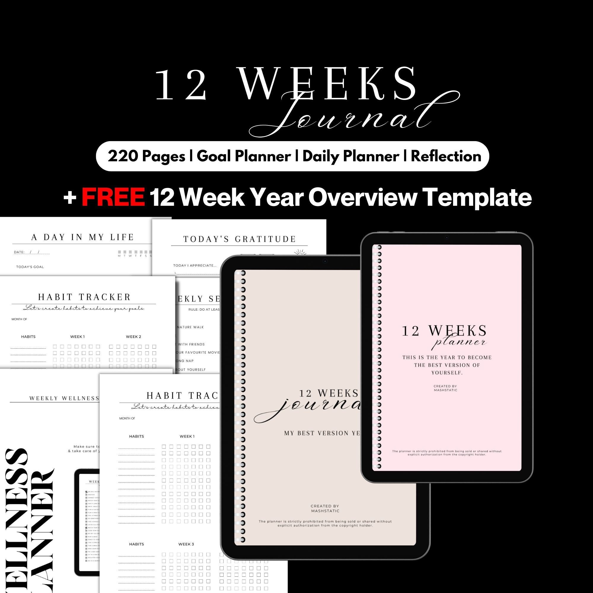 Digital 12-Week YEAR Planner | 12 Week Year-Printable Weekly Organizer ...