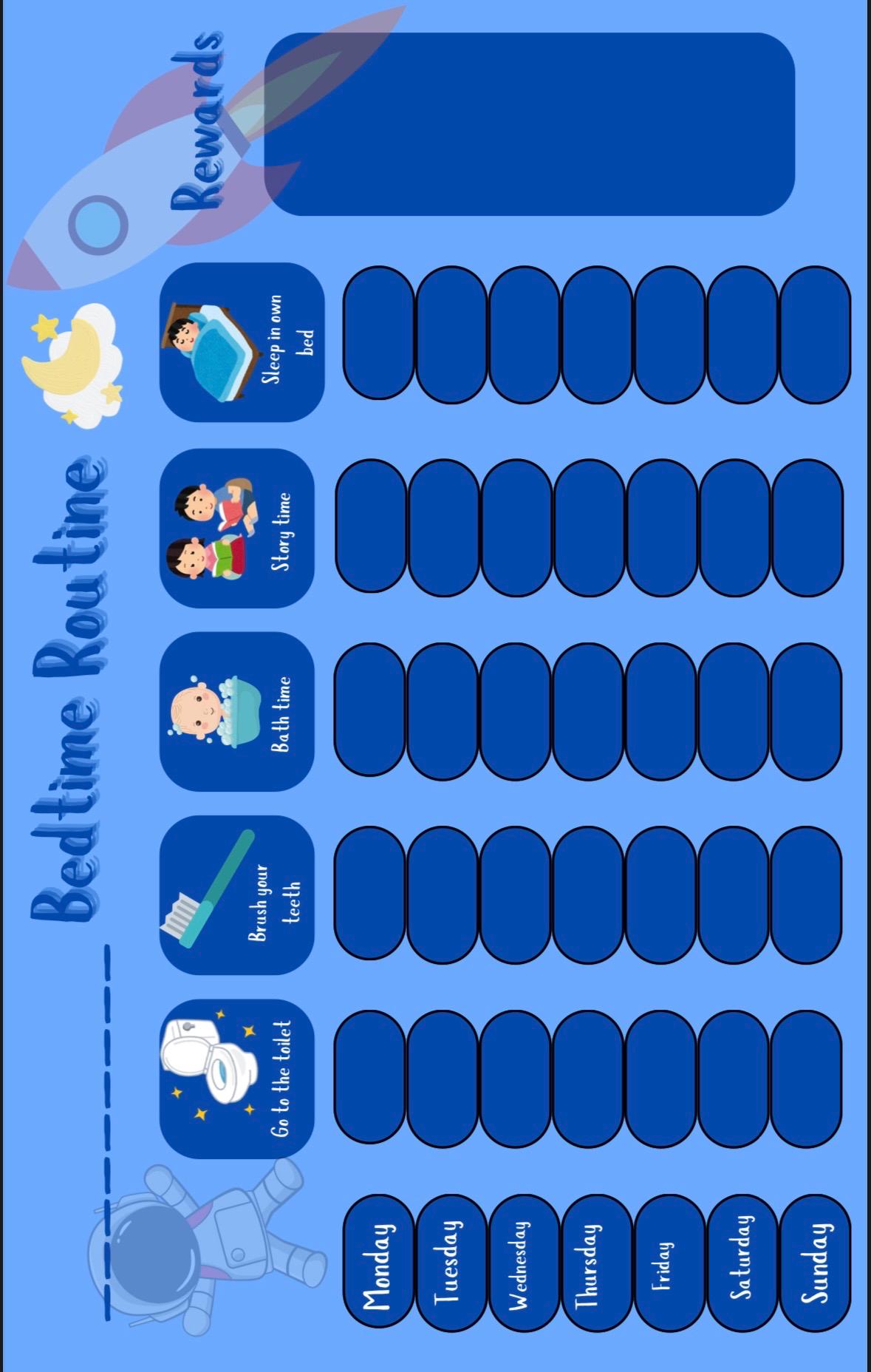 Printable Bedtime Routine Reward Chart Blue Reward Chart for Kids ...
