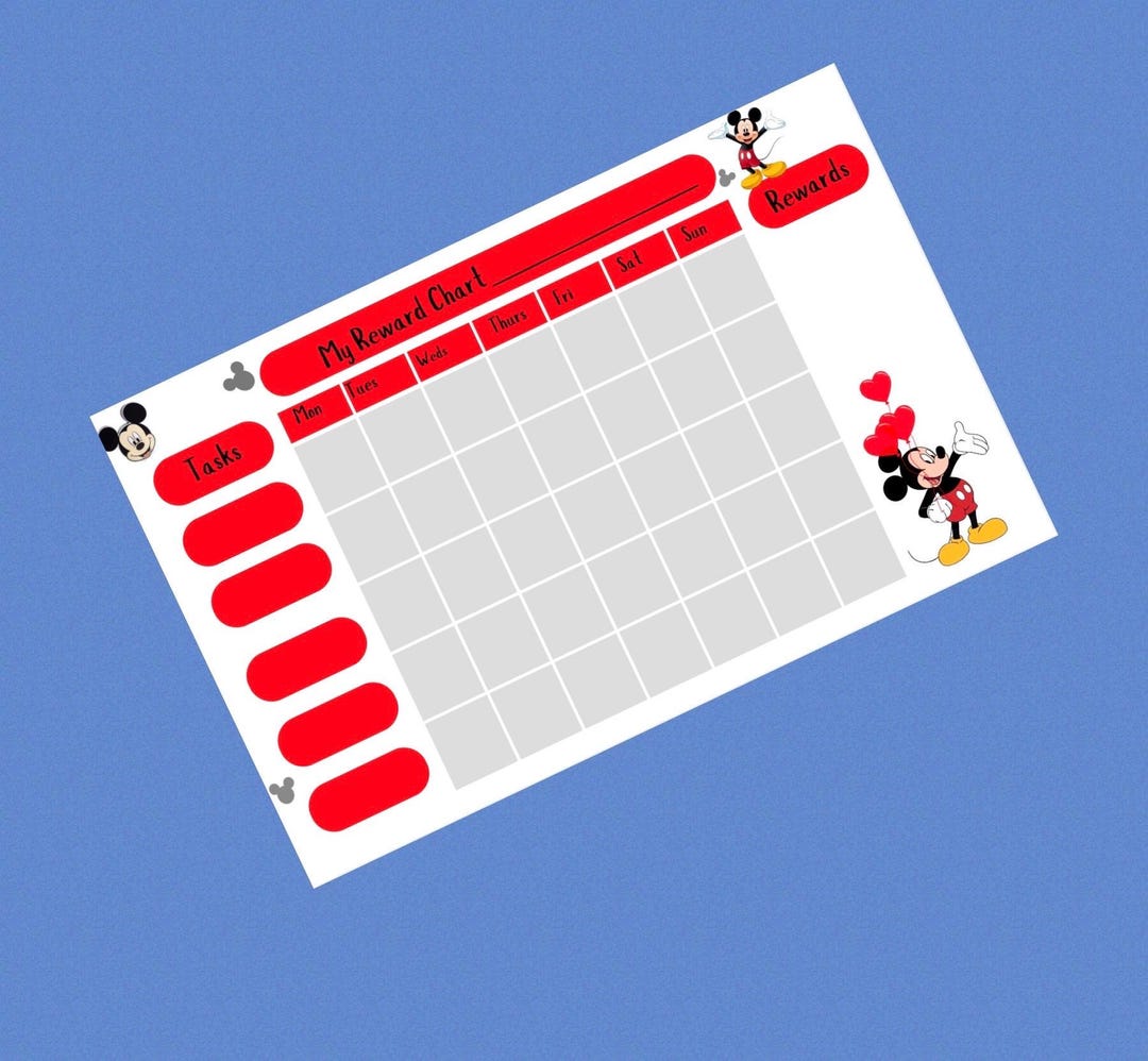 Printable Mickey Mouse Reward Chart Mickey Reward Chart for Kids, Chore ...
