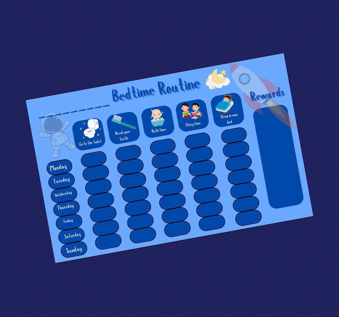 Printable Bedtime Routine Reward Chart Blue Reward Chart for Kids ...