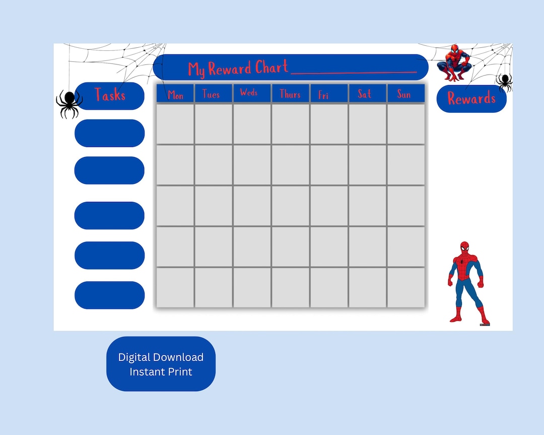 Printable Spiderman Reward Chart Reward Chart for Kids, Chore Chart ...
