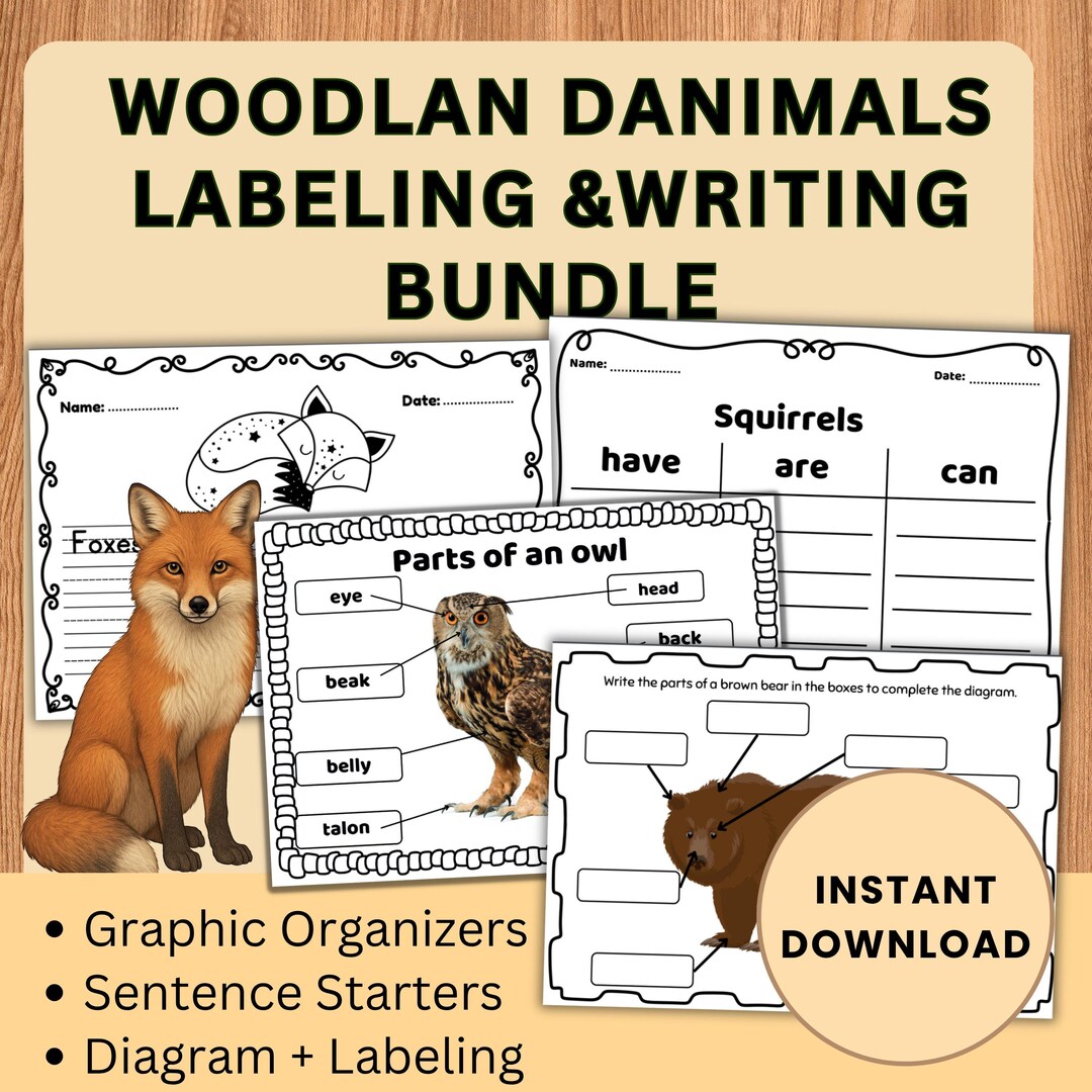 Woodland Animal Labeling & Writing Bundle | 9-pack Worksheets | Science ...