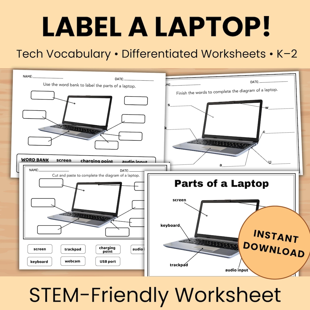 Labeling Parts of a Laptop • Printable Tech Worksheet for Kids ...