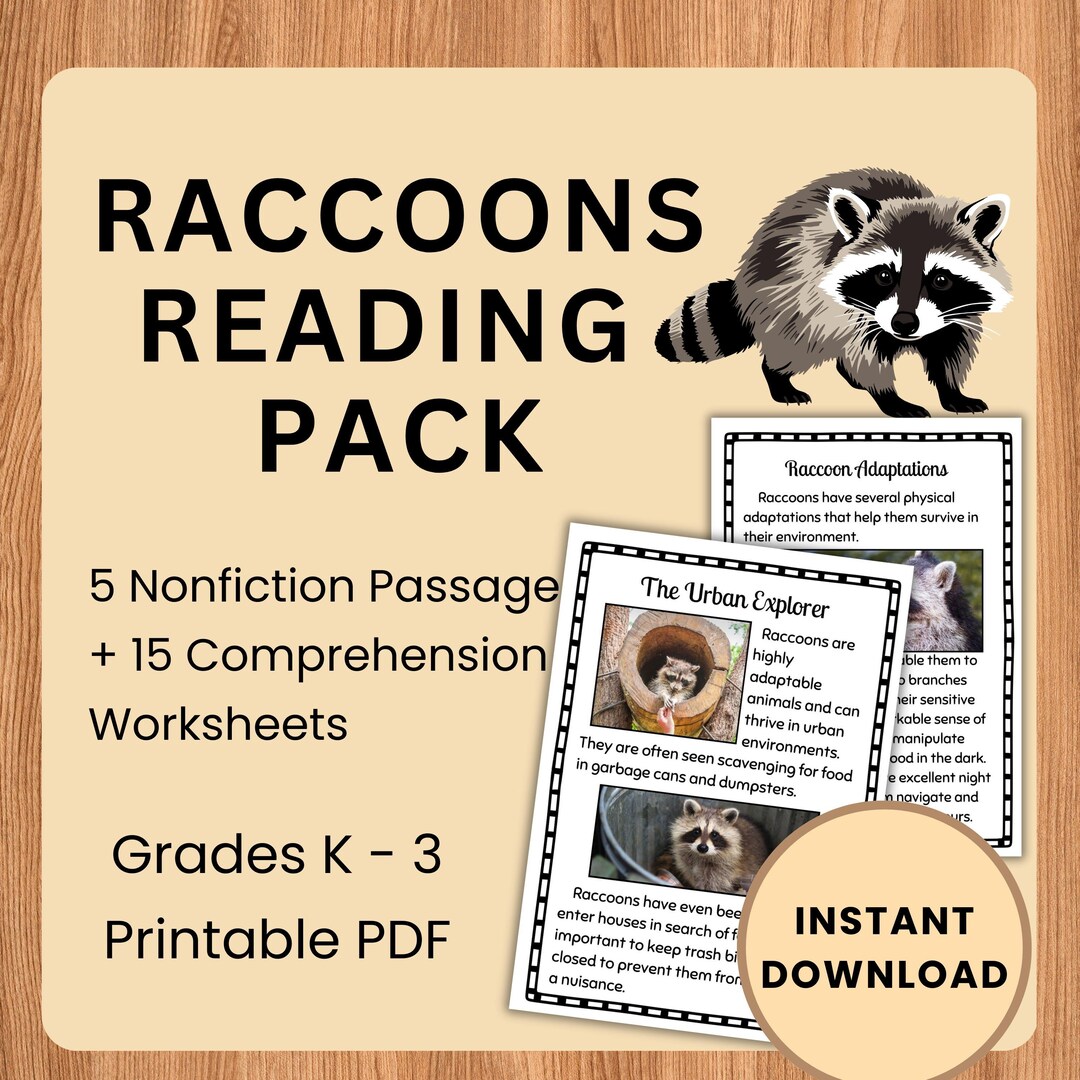 Raccoon Reading Comprehension Worksheets | Woodland Animal Literacy ...