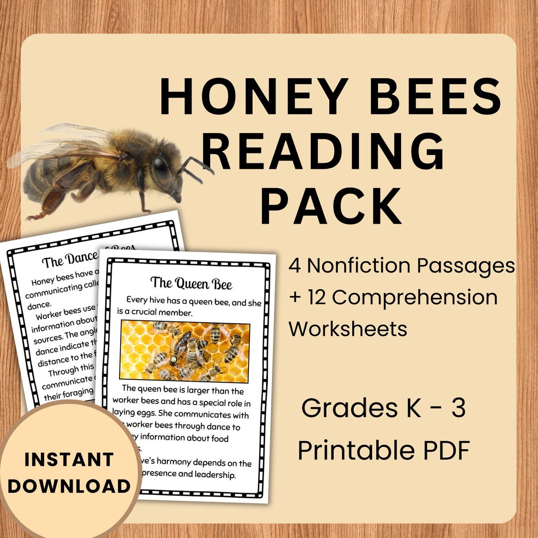 Honey Bee Reading Comprehension Worksheets | Insect Literacy Pack ...