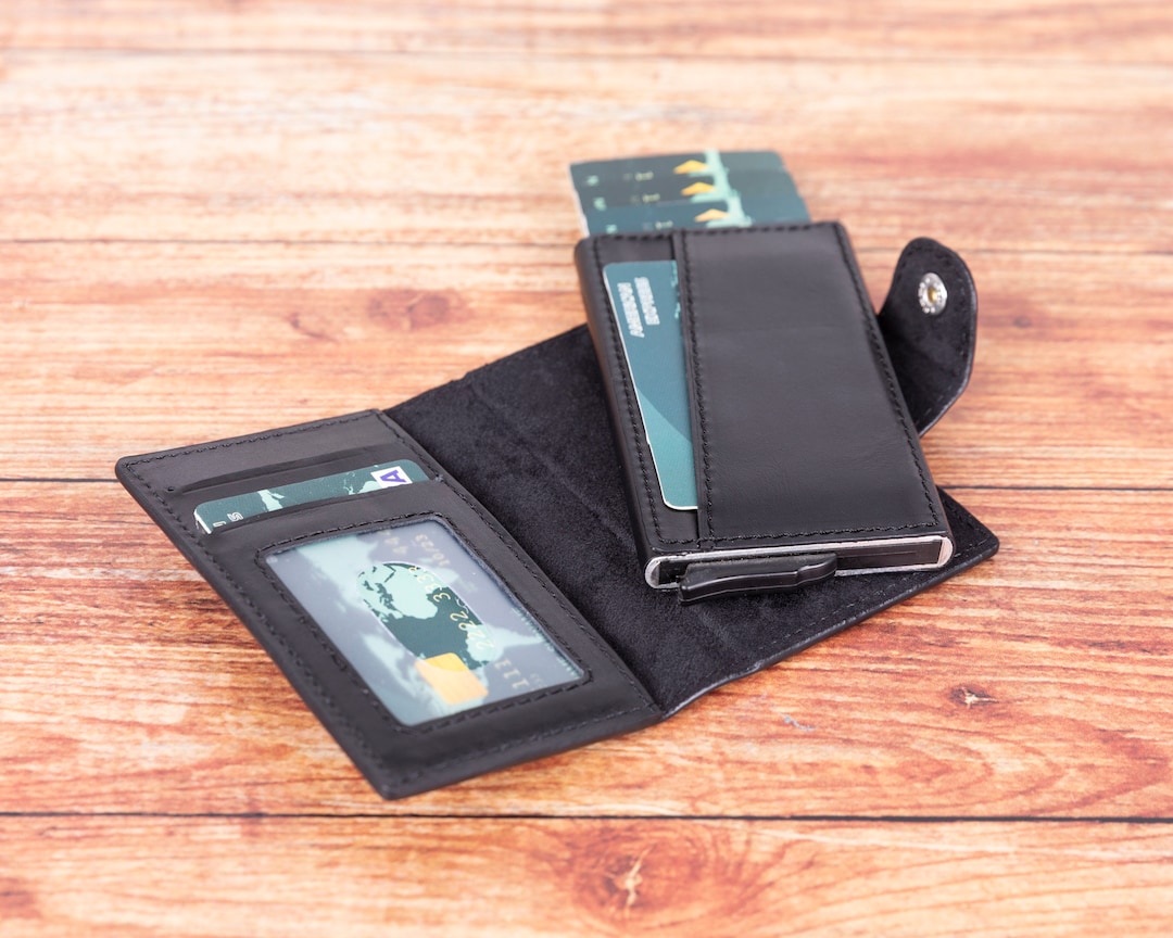 Pop up Credit Card Wallet, Slim Leather Wallet, Personalized Minimalist ...