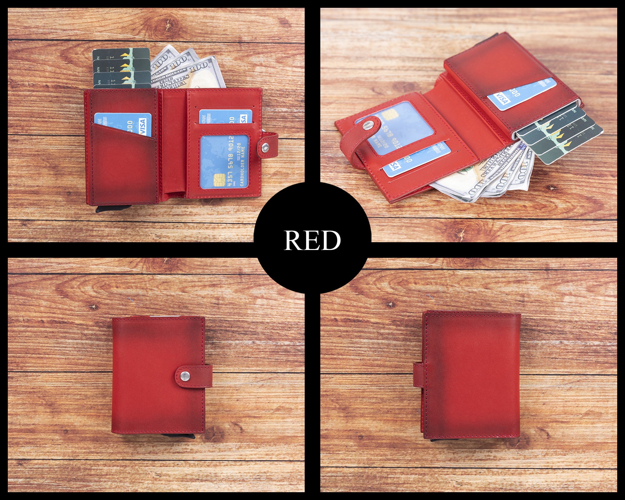 Pop-up Wallet, Mechanism Wallet, Bifold Leather Wallet for Men, Womens ...