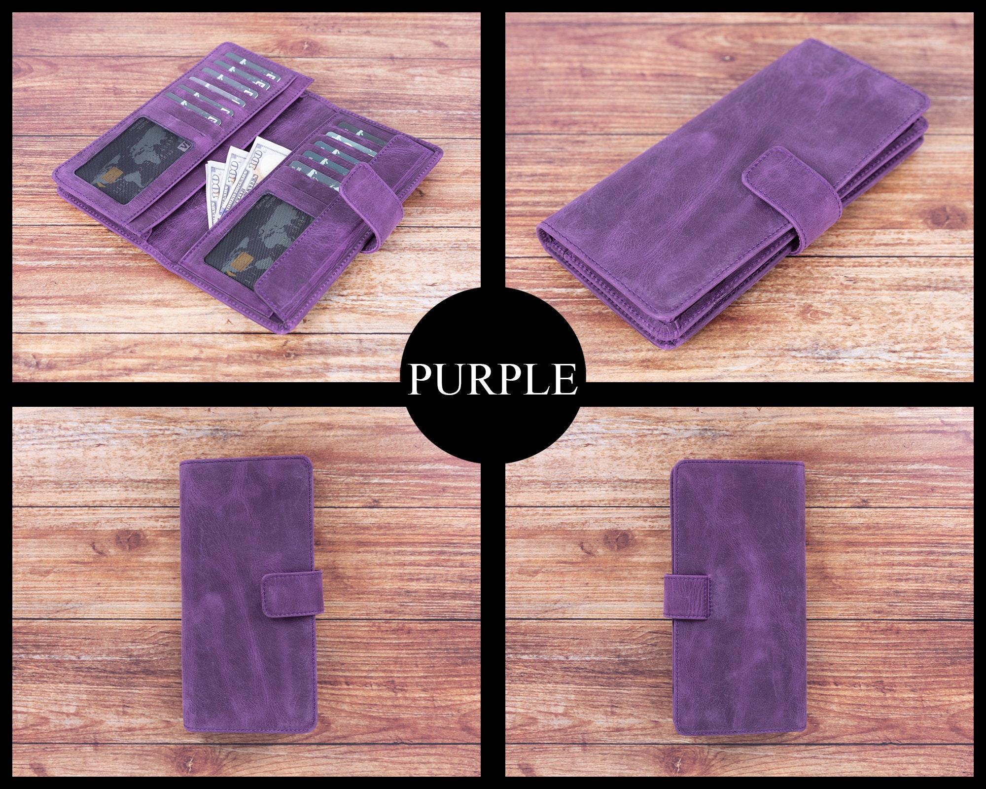 Full Grain Leather Wallet, Purple Leather Wallet, Customized Card ...