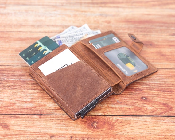 Pop-up Wallet Mechanism Wallet Bifold Leather Wallet for - Etsy
