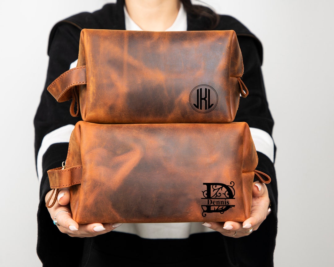 Personalized Leather Dopp Kit: Full Grain Toiletry Bag, Groomsmen Gift ...