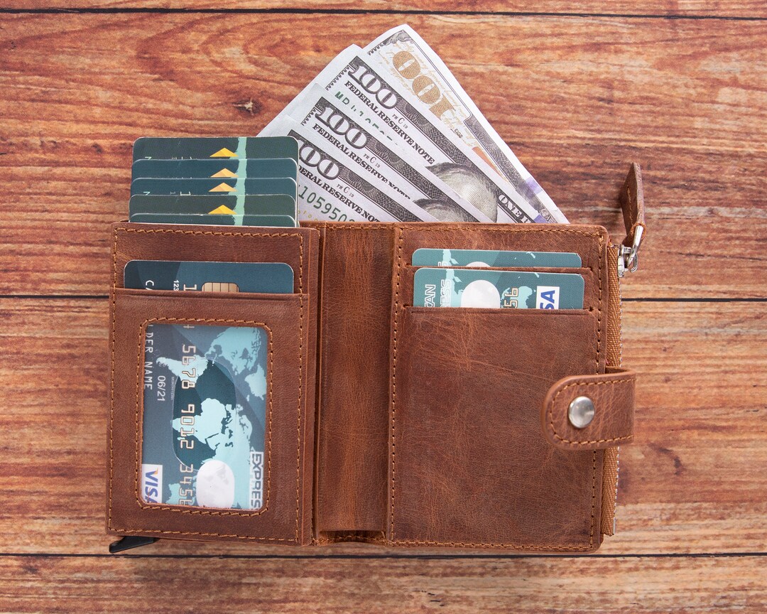 Leather Pop-up Wallet: RFID Blocking Card Sleeve, Personalized - Etsy