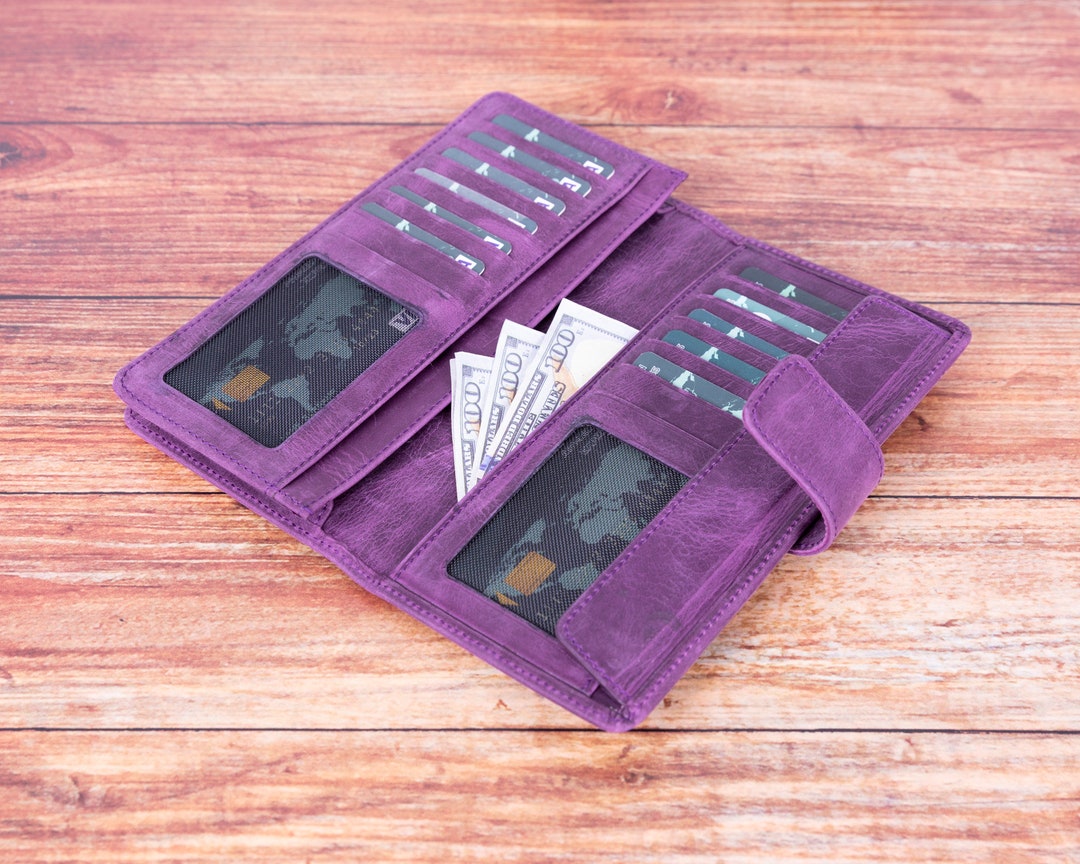 Full Grain Leather Wallet, Purple Leather Wallet, Customized Card ...