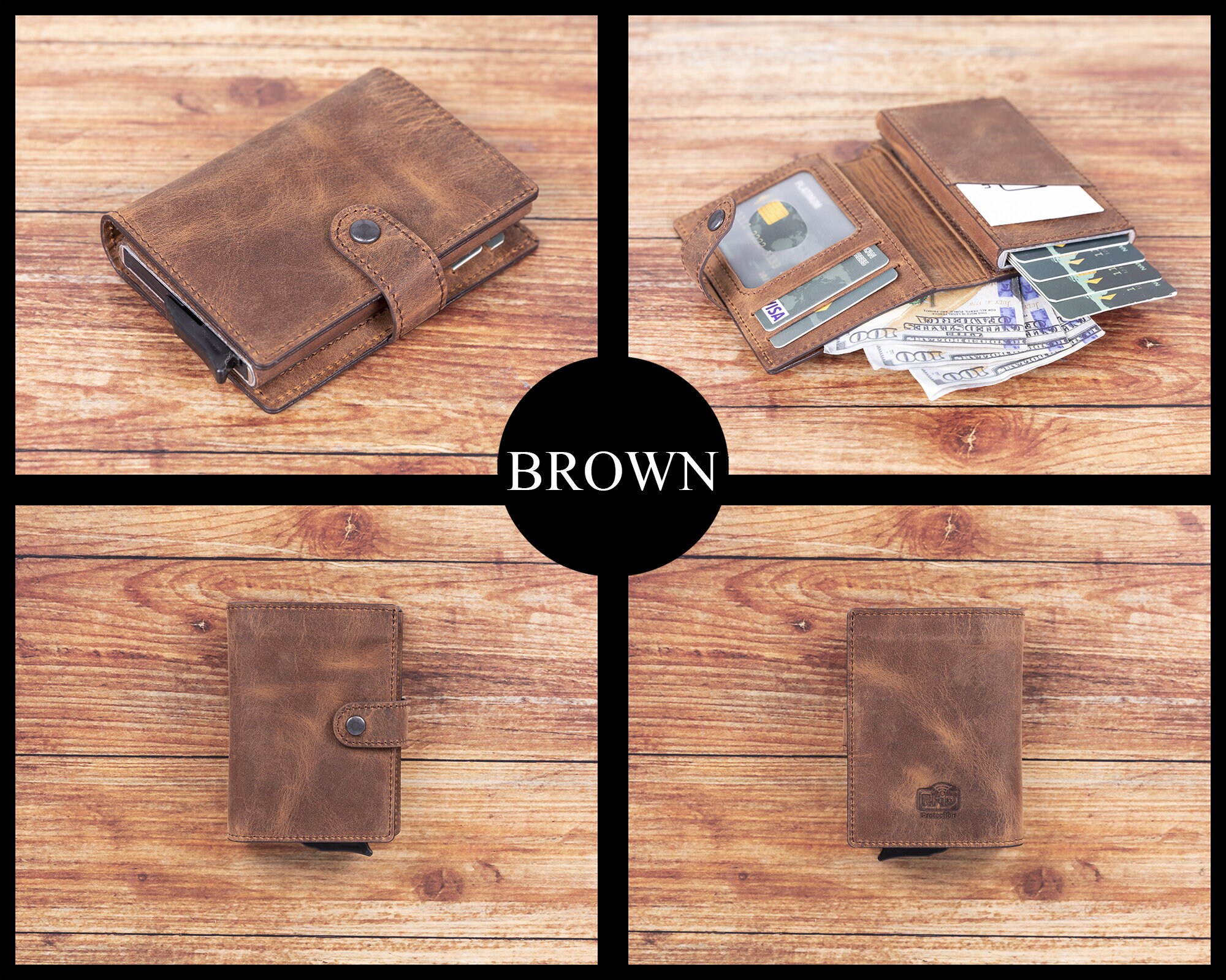 Pop-up Wallet, Mechanism Wallet, Bifold Leather Wallet for Men, Womens ...
