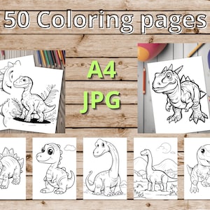 50 Cute Dinosaur Coloring Pages for Kids - Printable Digital Download ...