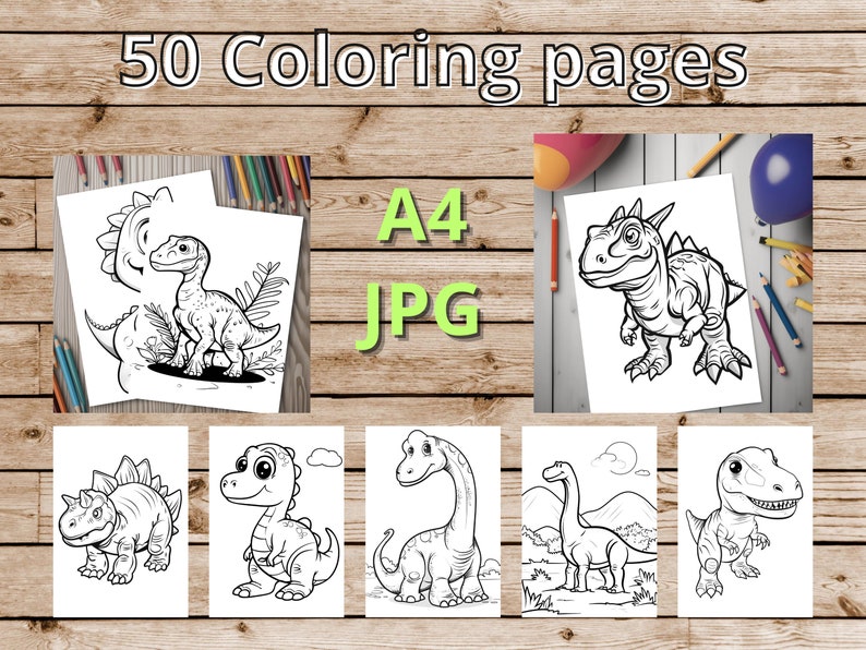 50 Cute Dinosaur Coloring Pages for Kids - Printable Digital Download ...