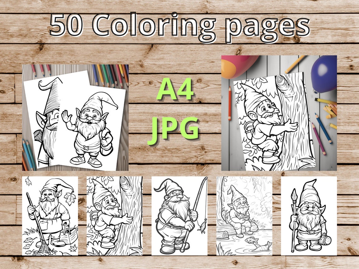 50 Cute Garden Gnomes Coloring Pages for Kids Printable Digital ...