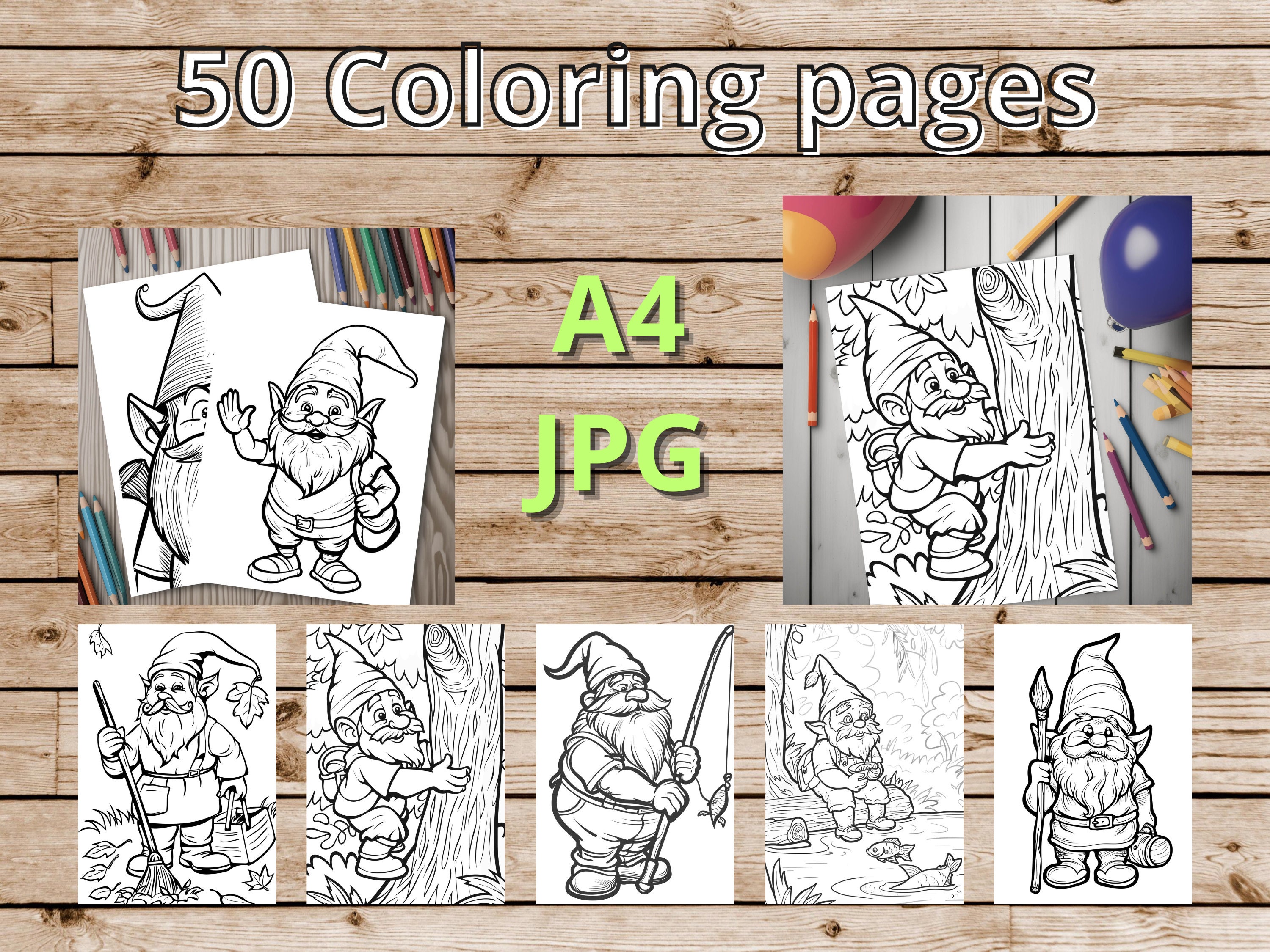 50 Cute Garden Gnomes Coloring Pages for Kids - Printable Digital ...
