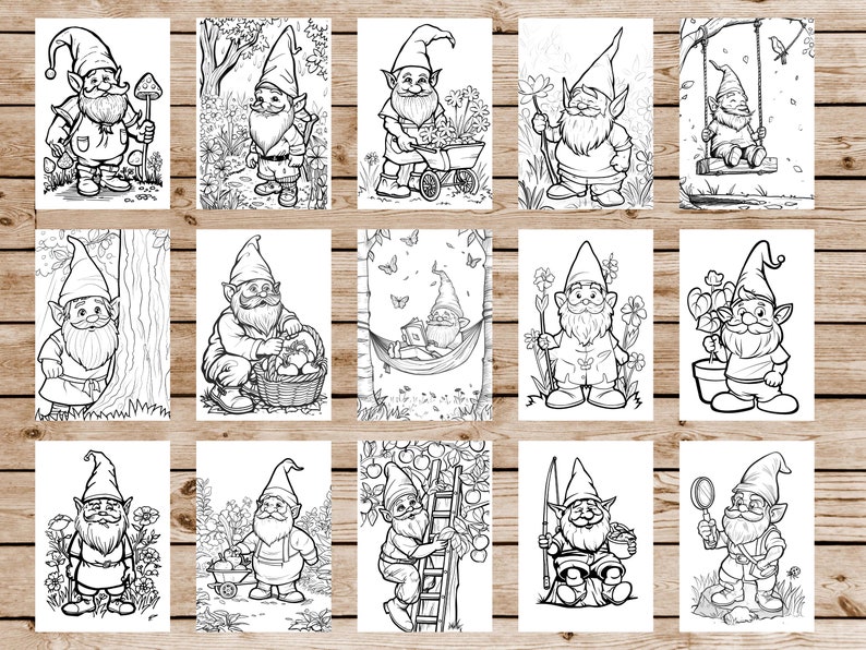 50 Cute Garden Gnomes Coloring Pages for Kids - Printable Digital ...