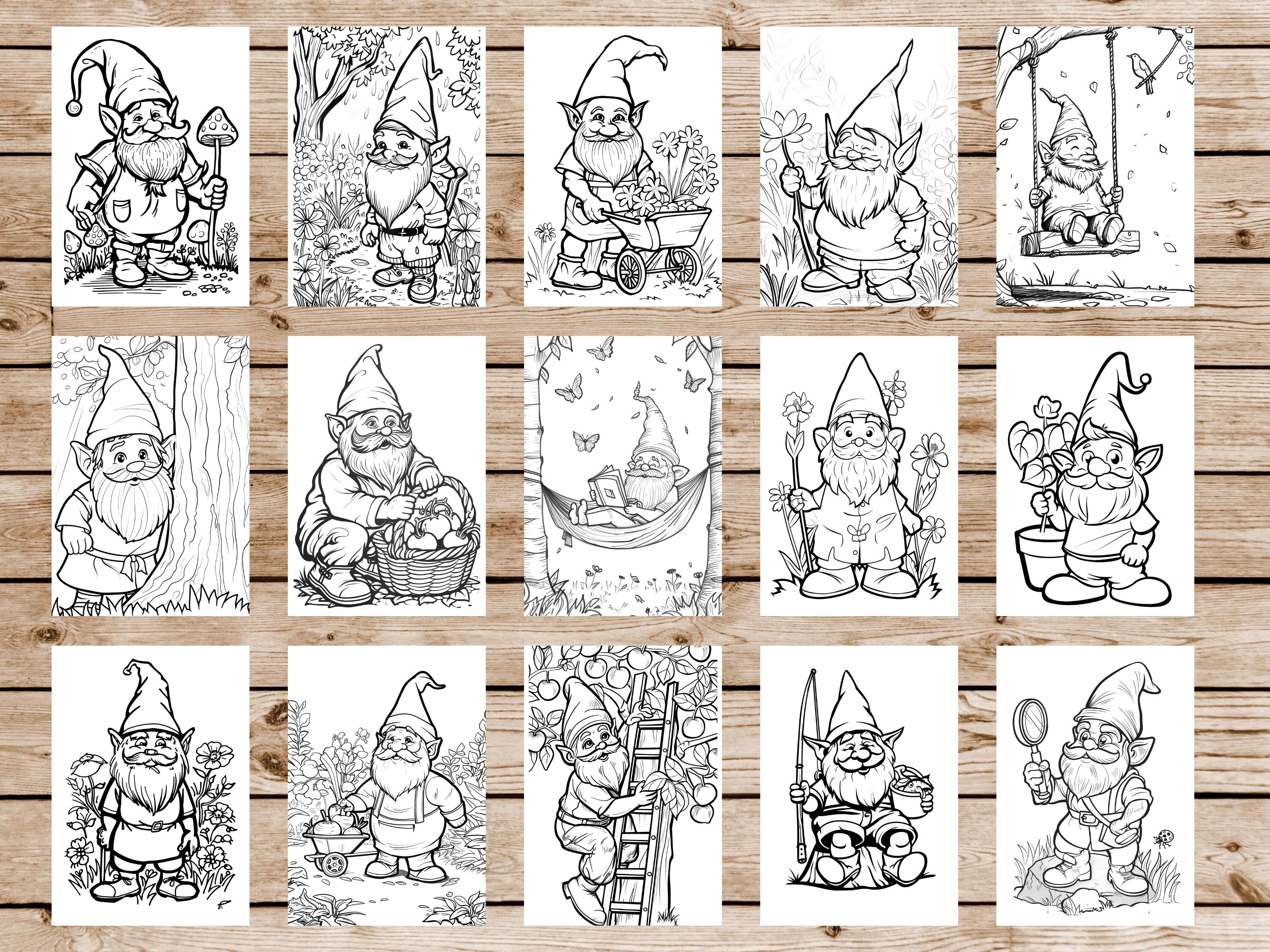 50 Cute Garden Gnomes Coloring Pages for Kids - Printable Digital ...