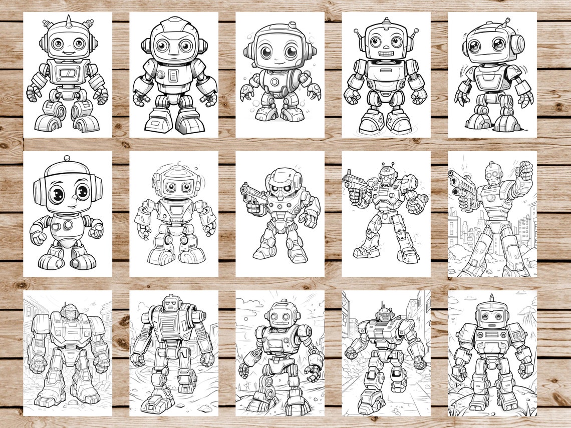 50 Cute Robot Coloring Pages for Kids - Printable Digital Download - Etsy