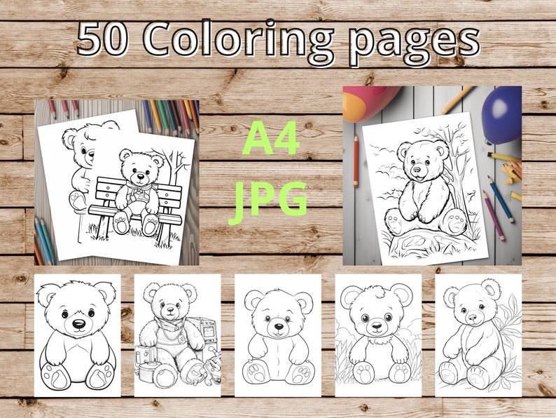 50 Cute Bear Coloring Pages for Kids - Printable Digital Download - Etsy
