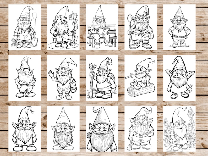 50 Cute Garden Gnomes Coloring Pages for Kids - Printable Digital ...