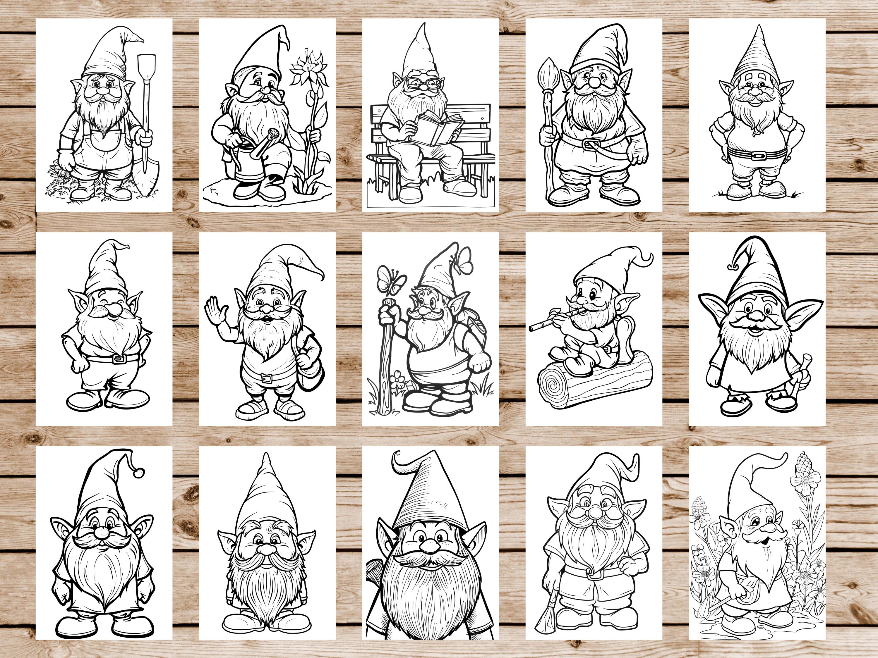 50 Cute Garden Gnomes Coloring Pages for Kids - Printable Digital ...