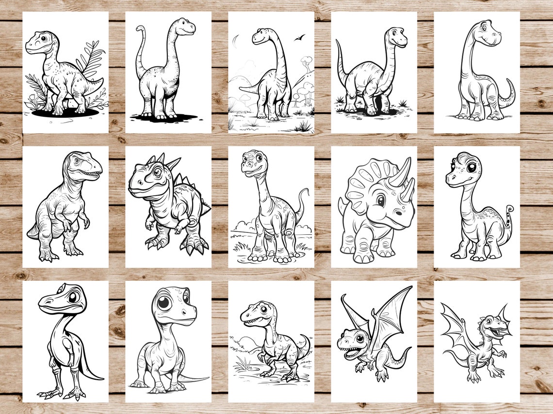 50 Cute Dinosaur Coloring Pages for Kids - Printable Digital Download ...
