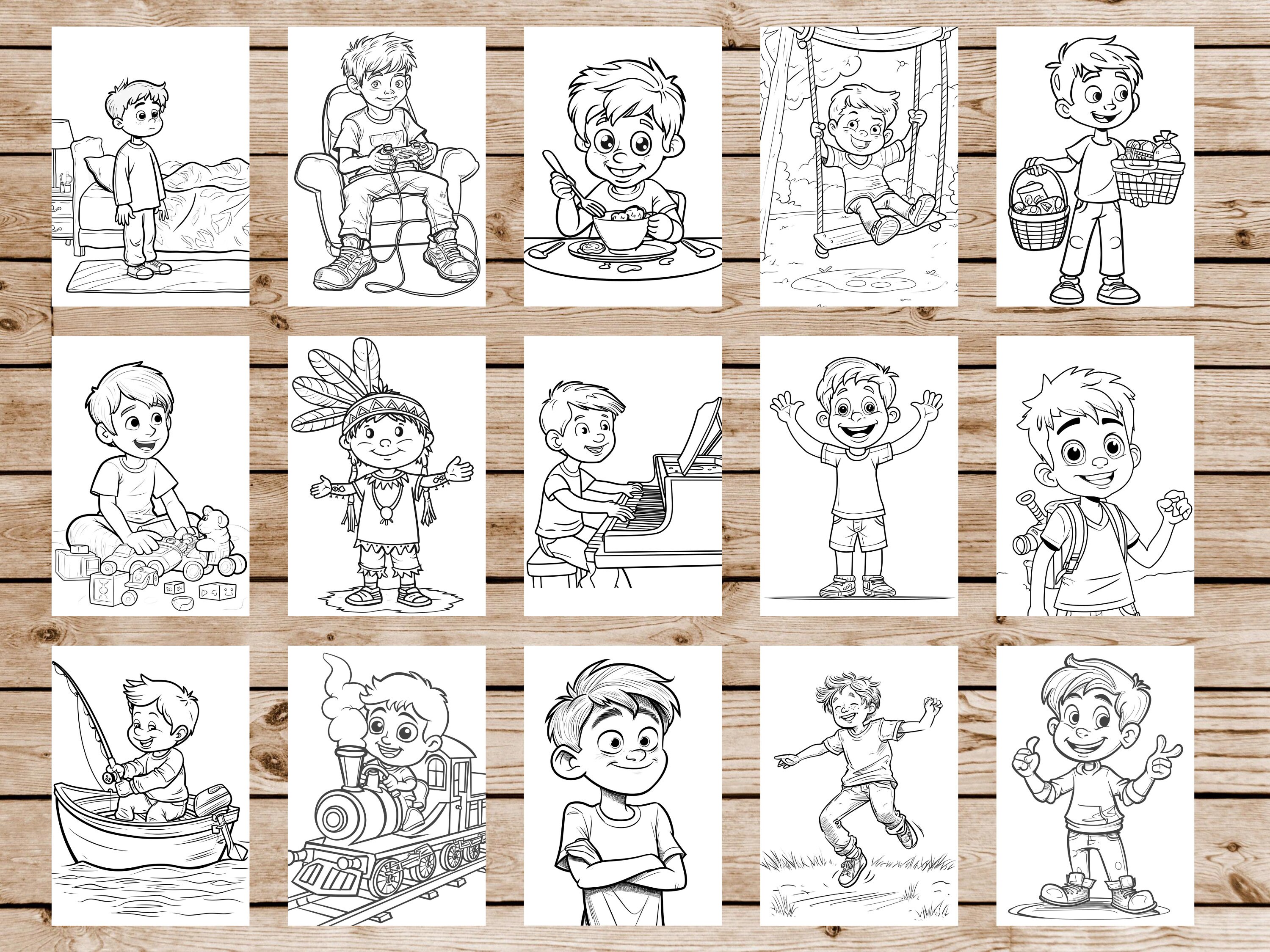 50 Cute Boy Coloring Pages for Kids - Printable Digital Download - Etsy