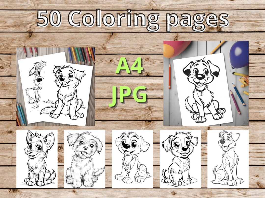 50 Cute Dog and Puppy Coloring Pages for Kids - Printable Digital ...