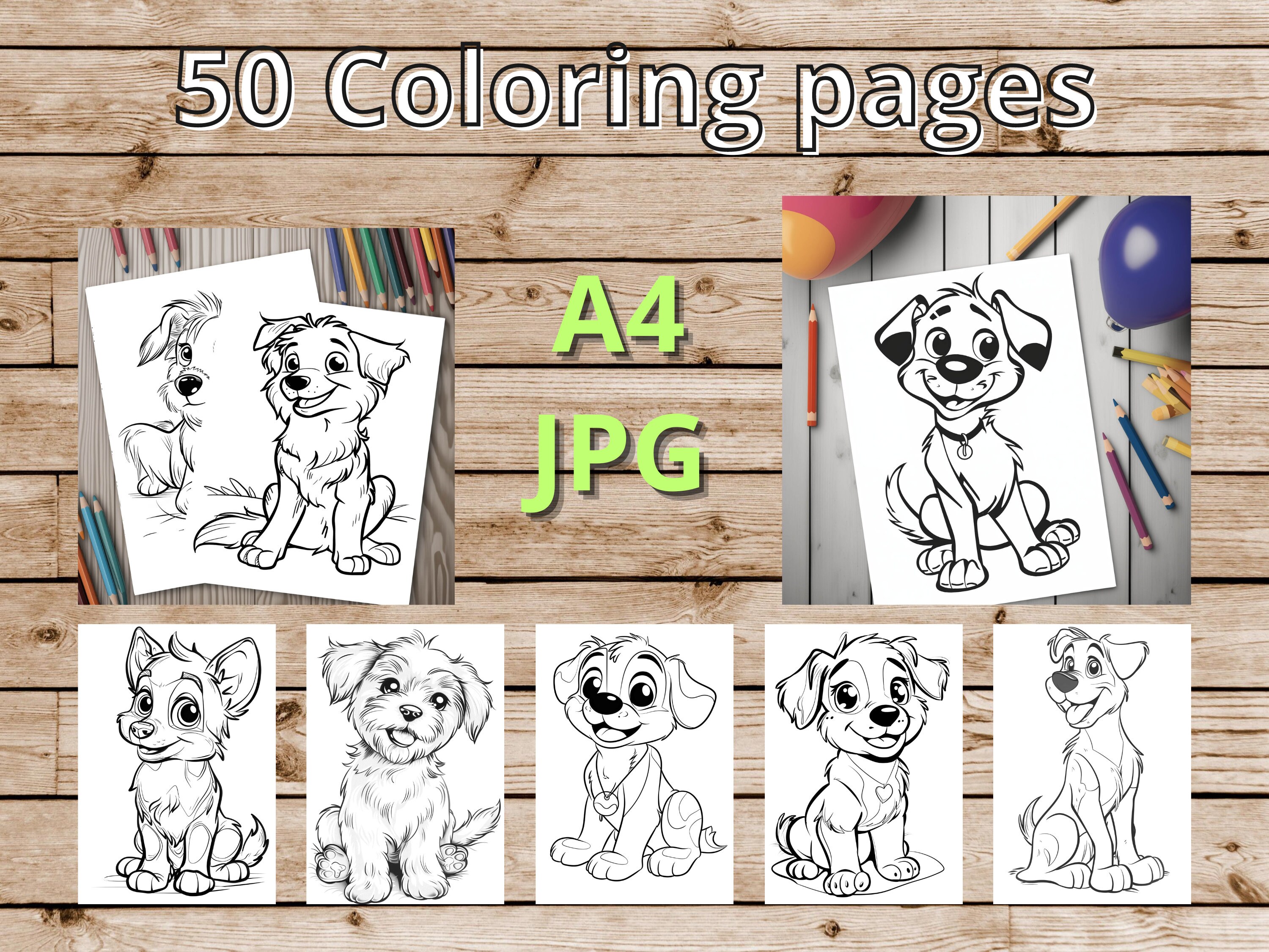 50 Cute Dog and Puppy Coloring Pages for Kids Printable Digital ...