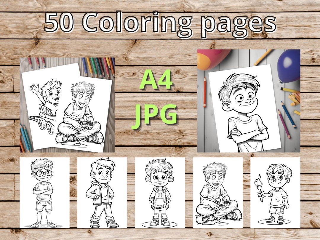 50 Cute Boy Coloring Pages for Kids - Printable Digital Download - Etsy