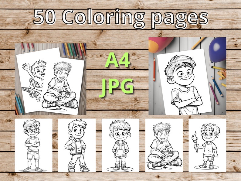 50 Cute Boy Coloring Pages for Kids - Printable Digital Download - Etsy