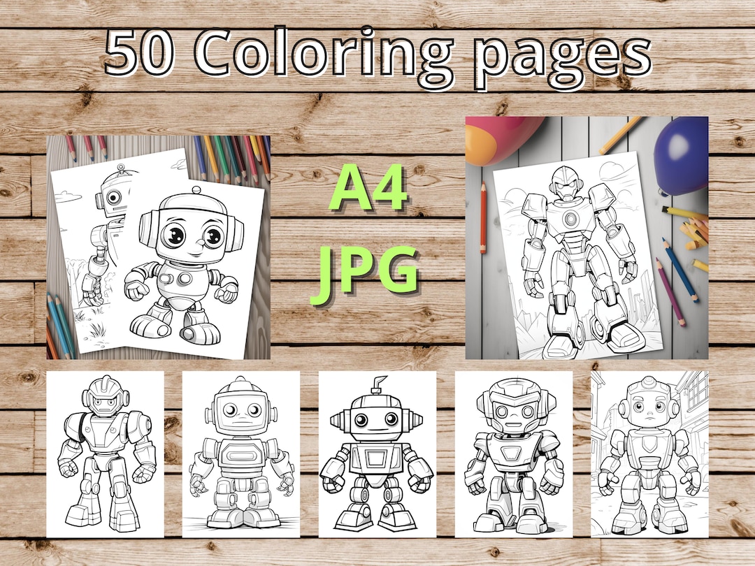 50 Cute Robot Coloring Pages for Kids - Printable Digital Download - Etsy