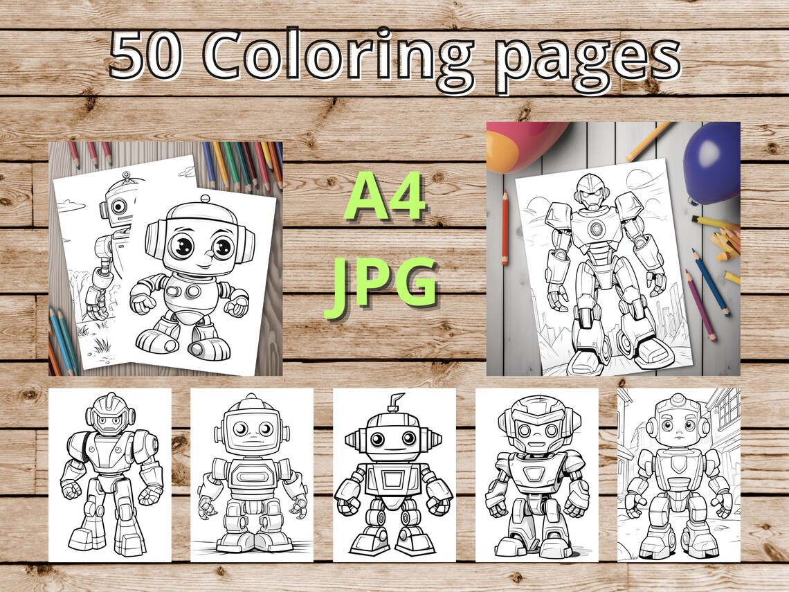 50 Cute Robot Coloring Pages for Kids - Printable Digital Download - Etsy