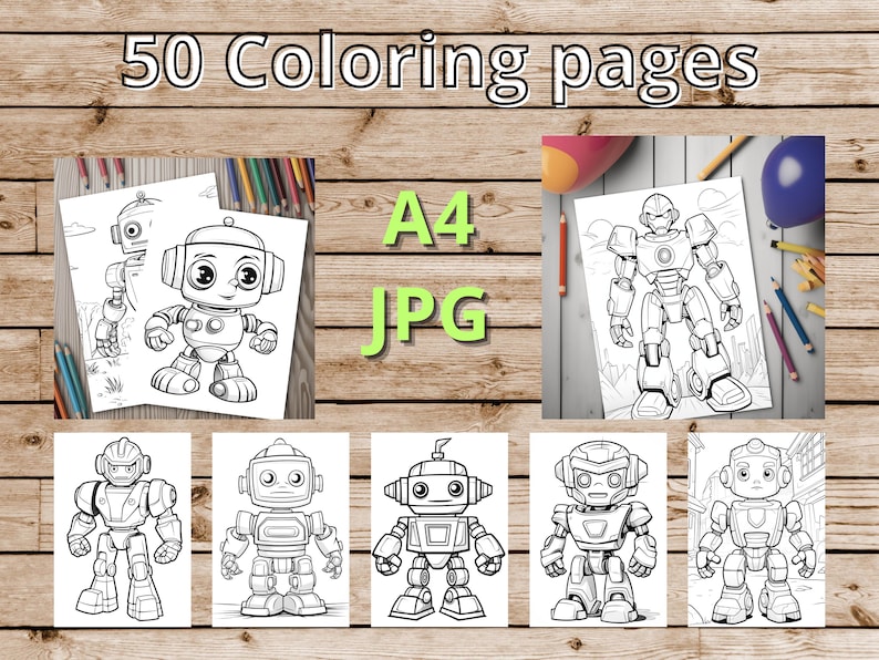 50 Cute Robot Coloring Pages for Kids - Printable Digital Download - Etsy