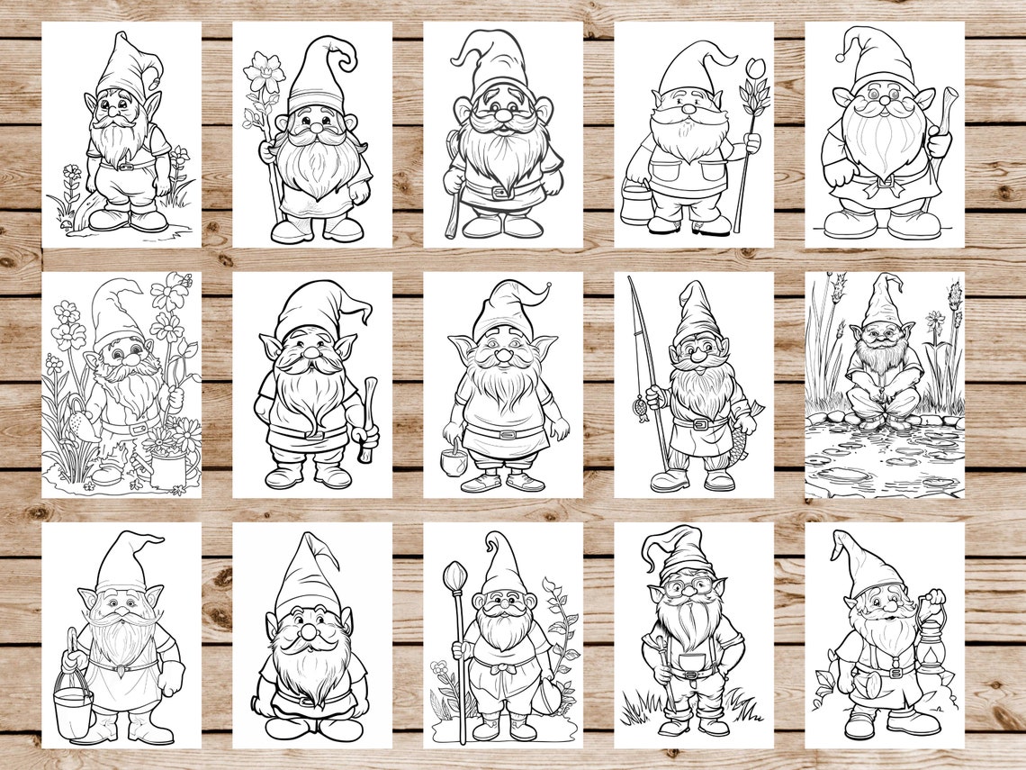 50 Cute Garden Gnomes Coloring Pages for Kids Printable Digital ...