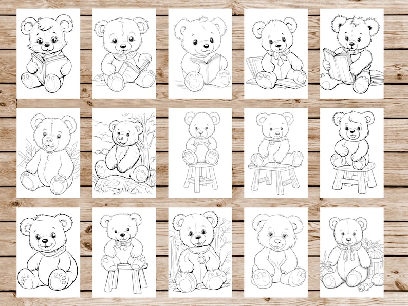 50 Cute Bear Coloring Pages for Kids - Printable Digital Download - Etsy
