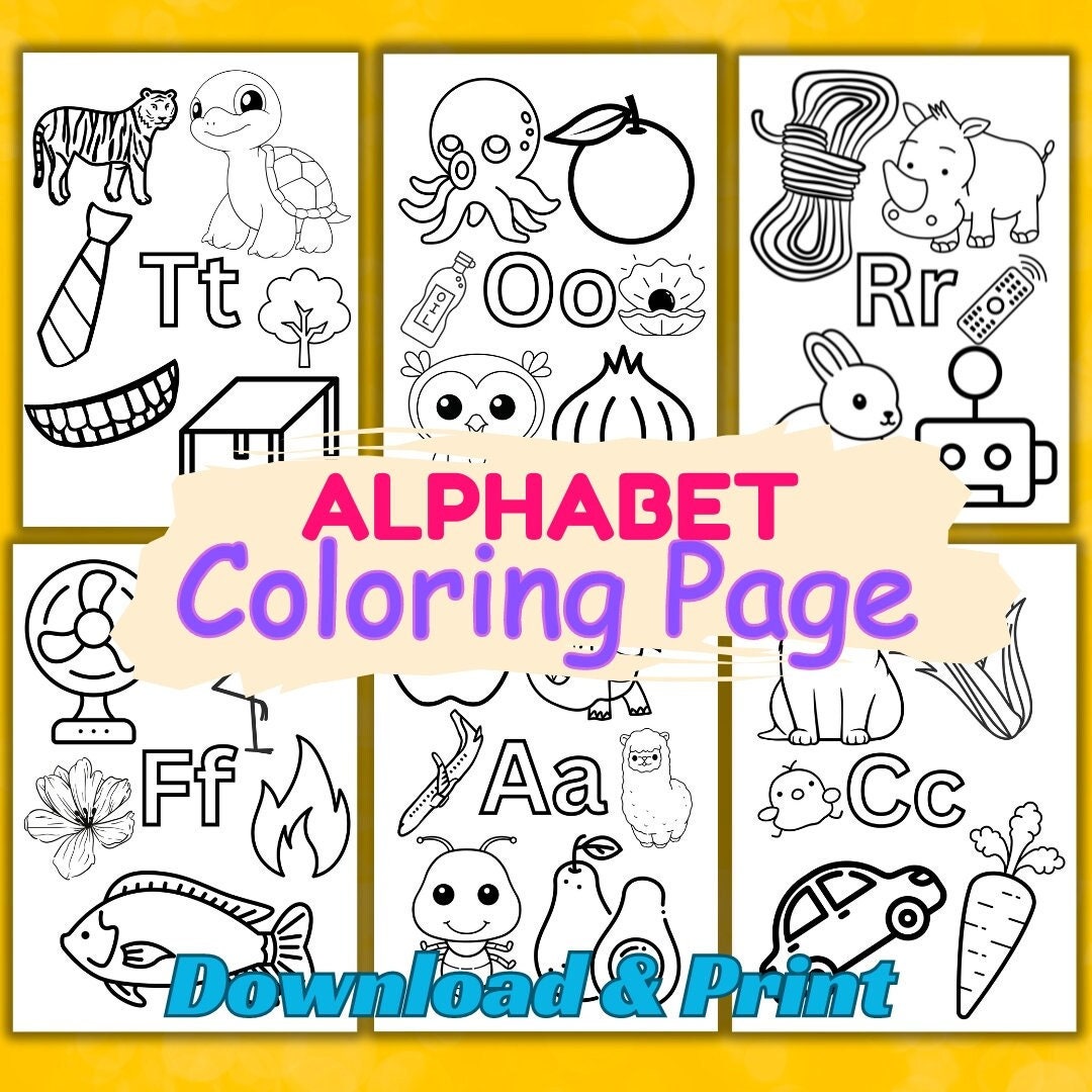 Alphabet Printable Coloring Sheets, Instant Download, Animals, Fruit ...
