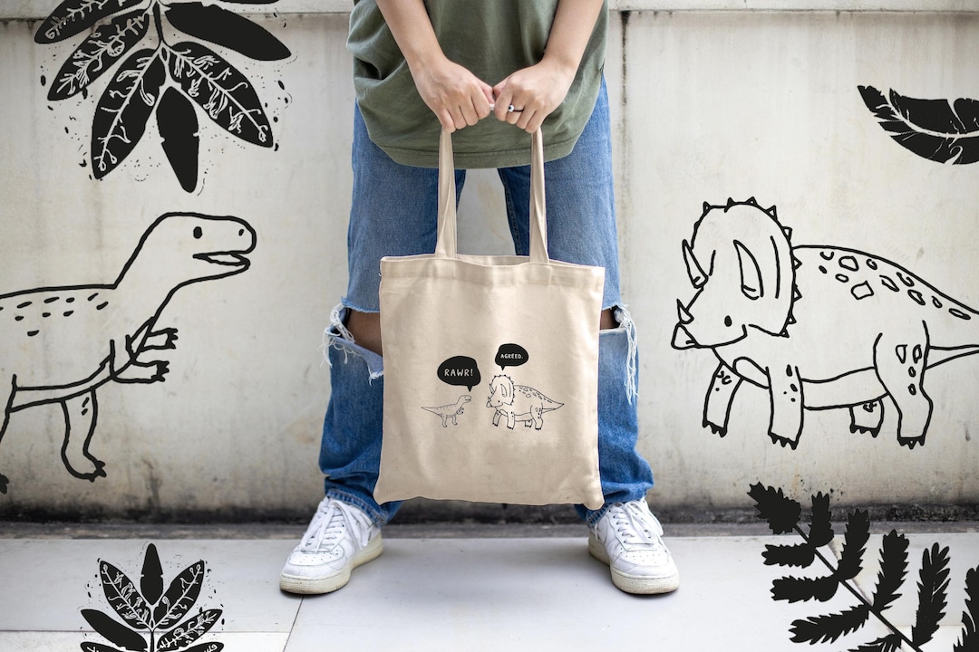 Dinosaur Tote Bag - Cute Dinosaur Tote - Triceratops Tote - Eco ...