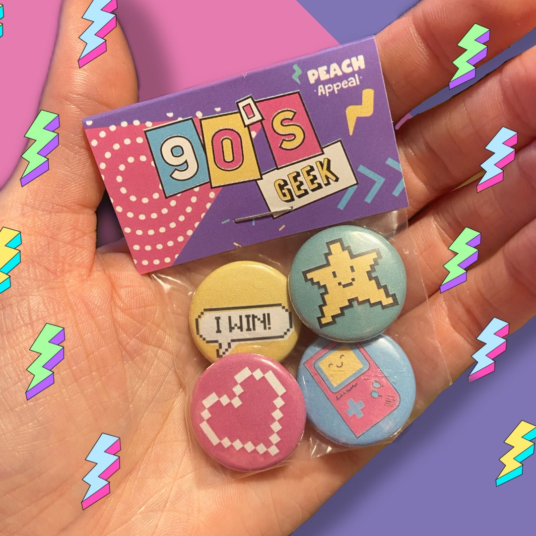 Cute Pin Badges, Set of 4 90s Gaming Badges, Geeky Gift - Etsy