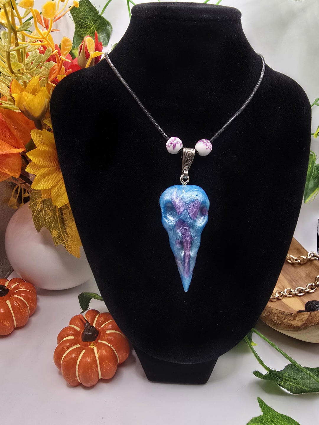 Gothic Creepy Jewelry Halloween Blue and Purple Resin Bird Skull ...