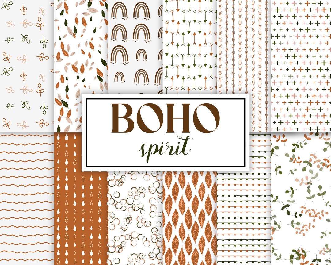 Boho Spirit Seamless Digital Papers, Earth Tones Boho Digital Paper ...