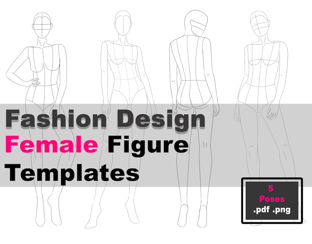 Female Figure Templates for Fashion Illustrations Croquis With 5 ...