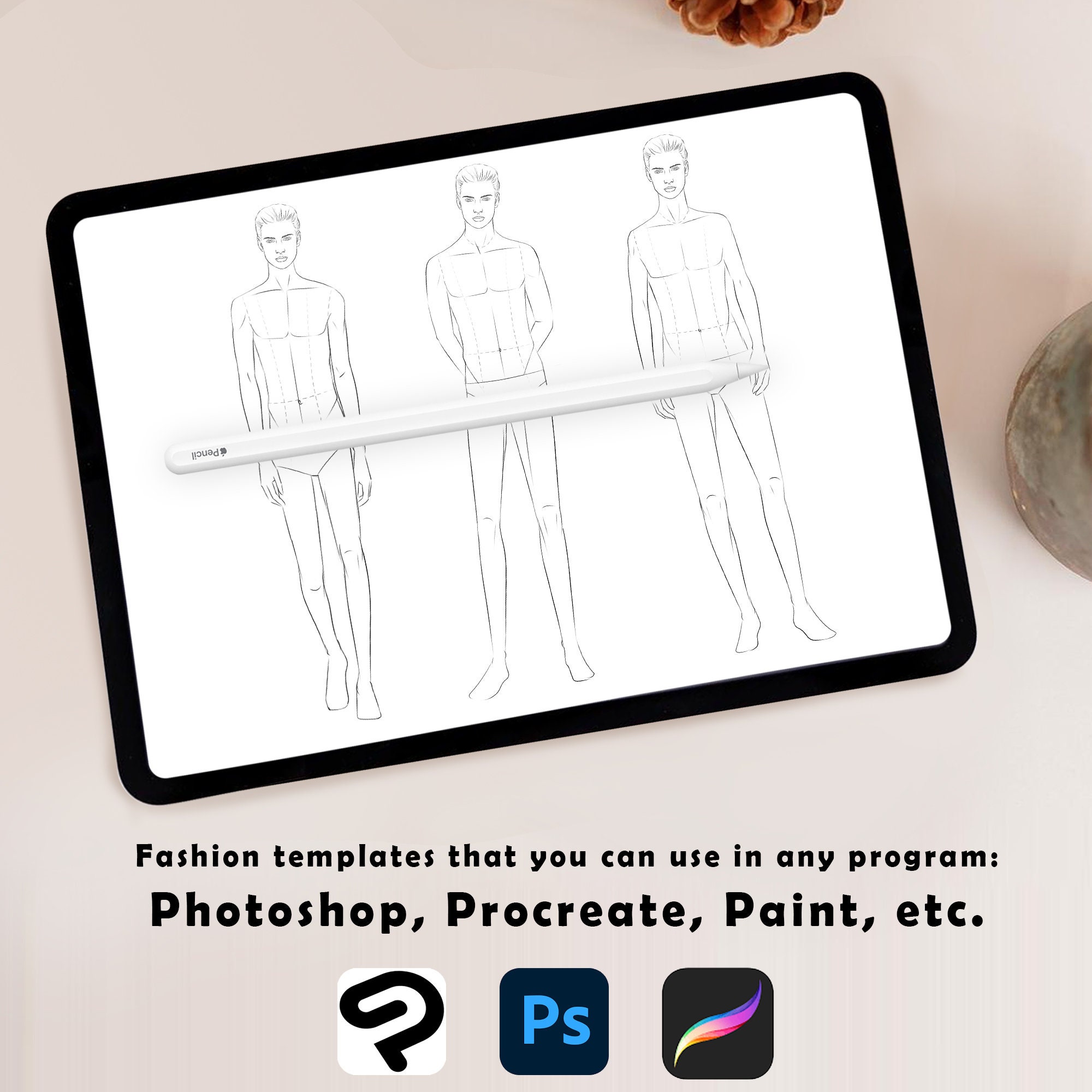 Male Figure Templates for Fashion Illustrations Croquis With 5 ...