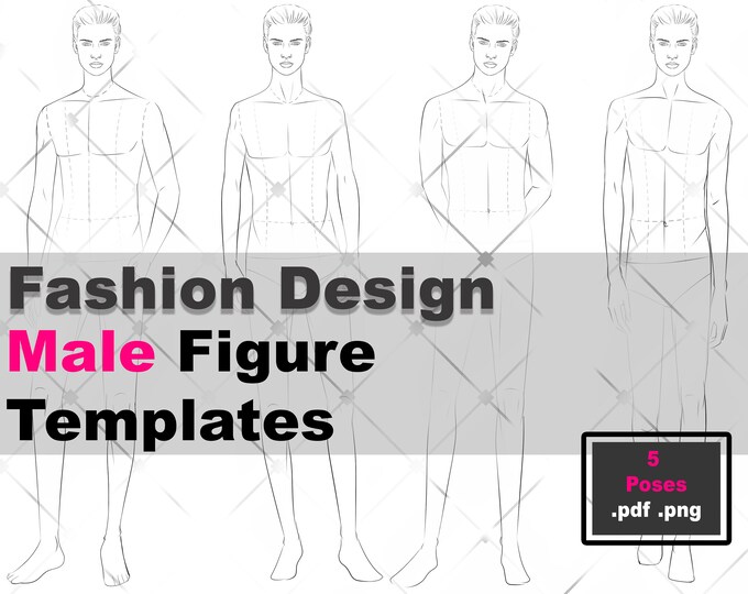 Male Figure Templates for Fashion Illustrations Croquis With 5 ...
