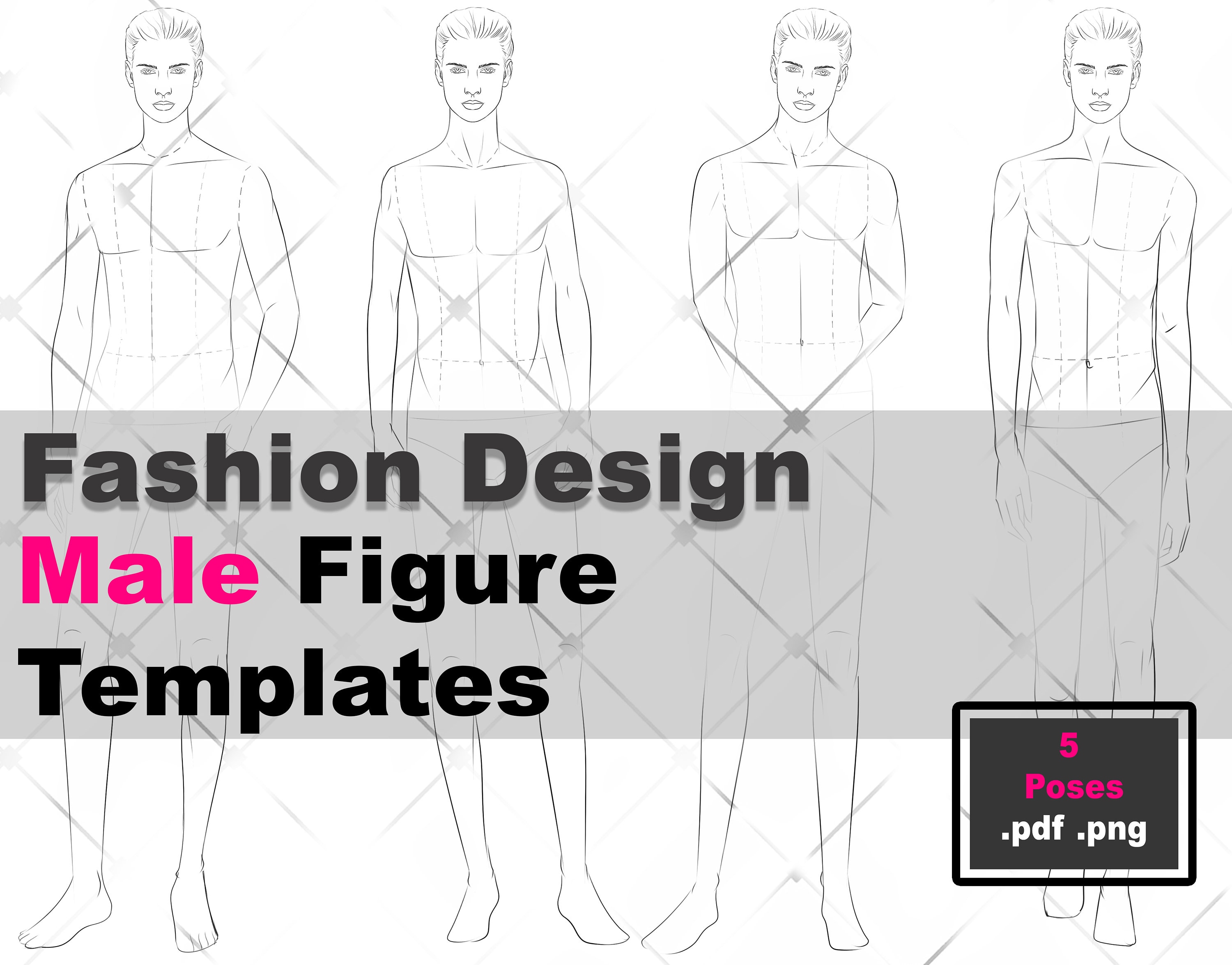 Male Figure Templates for Fashion Illustrations Croquis With 5 ...